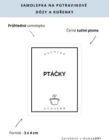 Samolepka na kořenky PTÁČKY průhledná 3 × 4 cm tučné písmo