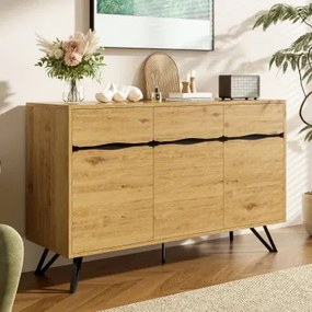 Aosom Moderní komody 140 cm s kovovými nohami a hodně úložného prostoru do obývacího pokoje, přírodní barva