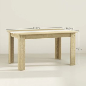 HOMCOM Moderní jídelní stůl obdélníkový pro 4-6 osob, nosnost 100 kg, pro obývací pokoj 140x89,5x75 cm bílý a dubový