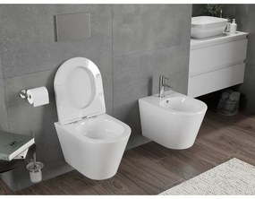 Mexen Rico, závěsná WC mísa 490x360x370 mm, Rimless Tornádo + WC sedátko z duroplastu, bílá lesklá, 30720300T