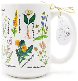 Keramický hrnek Bylinky, 450 ml – s malovanými ilustracemi 16 bylinek, český design