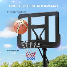 SPORTNOW basketbalový koš venkovní, nastavitelná výška koše 230-305 cm, basketbalový stojan s nerozbitnou zadní stěnou 110 x 75 cm s kolečky, odpruže…