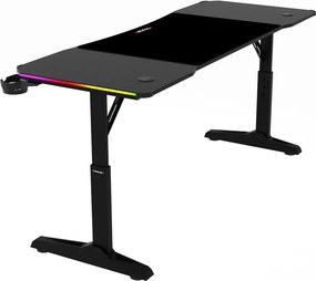 Výškově nastavitelný herní stůl ERACER H1216 — 160x60 cm, kov, melamin, černá, RGB podsvícení