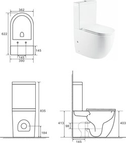 Cersanit Remo Oval, oválné kompaktní wc s WC sedátkem, vířivé splachování, bílá lesklá, K3030-001