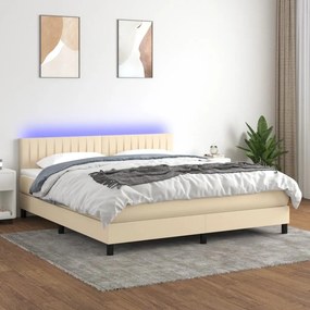Box spring postel s matrací a LED krémová 180x200 cm textil 3133338