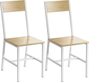 HOMCOM 2ks jídelní židle, kuchyňské židle s nakloněným opěradlem, kovová konstrukce přírodní