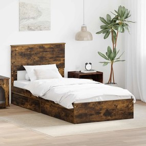Postel s úložným prostorem se zásuvkou Kouřový dub 90 x 200 cm 3410837