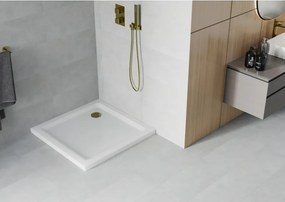 Mexen Flat sprchová vanička čtvercová slim 70 x 70 cm, bílá, sifon zlatý - 40107070G
