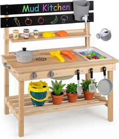 Costway 2 in 1 Kuchyně z bláta Dřevěná kuchyňka na hraní s posuvnou deskou Dřez