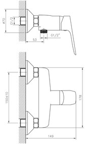 Bruckner SCHMITZ nástěnná sprchová baterie, rozteč 150mm, chrom