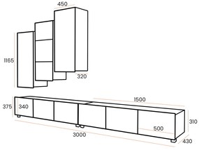 GAB Obývací stěna LORONA 17, Černá 300 cm