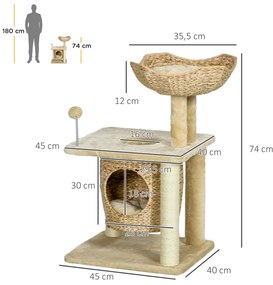 PawHut škrabadlo pro kočky malé, kočičí strom 74 cm s jeskyní pro kočky, míč na hraní, vnitřní šplhací věž s pelíškem, škrabací nábytek pro kočky do …