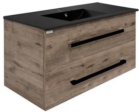 Koupelnová skříňka s černou úchytkou a umyvadlem SAT Cube Way 100x53x46 cm dub Wellington mat CUBE46C1002DWMODC