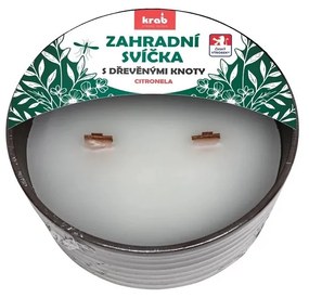 Krab - zahradní repelentní svíčka Bílá citronela v keramické misce průměr 130 mm, 2 dřevěné knoty, 220/520 g