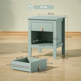 HOMCOM Sada 2 nočních stolků s šuplíkem a otevřenou přihrádkou, moderní styl pro ložnici a obývací pokoj, 45 x 40 x 55 cm, zelená | Aosom