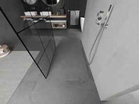 Mexen Kioto, průchozí sprchová zástěna 110 x 200 cm, 8mm sklo čiré/černý vzor, 2x chromová stabilizační rozpěra, 800-110-002-01-77
