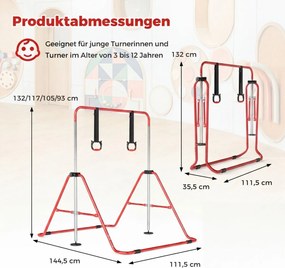 Costway Dětská skládací gymnastická tyč s 4 nastavitelnou výškou a gymnastickými
