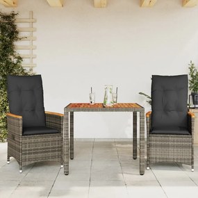 3dílný bistro set s poduškami šedý polyratan 3276843