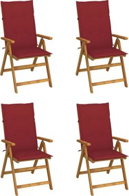 vidaXL Zahradní polohovací židle s poduškami 4 ks masivní akácie [3065354] Barva: vínová červená