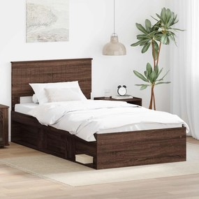 Rám postele s čelo Hnědý dub 100 x 200 cm Masivní borové dřevo 3410642