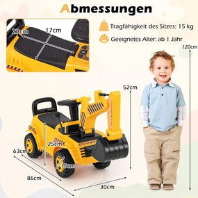 Costway Dětský bagr s nastavitelnou lopatou a úložným prostorem pod sedadlem.