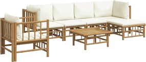 7dílná zahradní sedací souprava krémově bílé podušky bambus 3155181