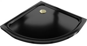 Mexen Flat polokulatá vanička do sprchového koutu slim 100 x 100 cm, Černá, sifon Zlatá - 41701010G