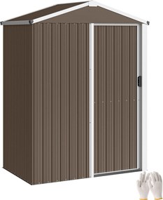 Outsunny kovová zahradní kůlna — 1,18 m² (136 × 87 × 179 cm), posuvné dveře, šikmá střecha, včetně rukavic, hnědá | Aosom