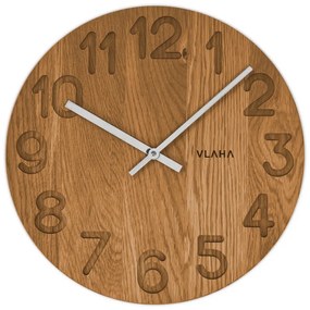 VLAHA Dřevěné hodiny OAK vyrobené v Čechách se stříbrnými ručkami ⌀34cm VCT1124