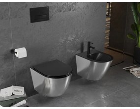 Mexen Lena WC mísa Rimless s pomalu padající deskou slim, duroplast, Matná černá/Stříbrná - 30224074