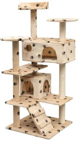 Škrabadlo pro kočky sisalové sloupky 125cm béžová potisk tlapek 170478