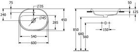 VILLEROY & BOCH Villeroy Boch Architectura - Zápustné umyvadlo, 600x450x170 mm, bez přepadu, alpská bílá CeramicPlus 5A6661R1