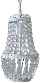 Bílý vintage ručně vyrobený lustr s kamínky Chandelié - 14*26cm/E14/ 60W