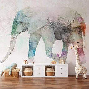 Fototapeta Africká zvířata - slon na jednolitém pozadí s barevným akcentem