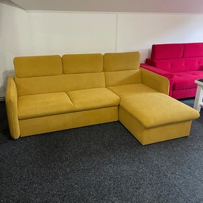 Malá sedací souprava SLIM | 235x179 cm | PRAVÁ | žlutá | rozkládací + úložný prostor | VÝPRODEJ Z PRODEJNY