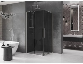 Mexen Velar L Duo, sprchový kout s posuvnými dveřmi 90 x 80 cm, 8mm šedé sklo, broušená ocel, 871-090-080-02-43-97