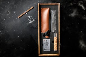Ručně vyráběné nože z oceli Forged | Sun System Japonský nůž na zeleninu s koženým pouzdrem VG10