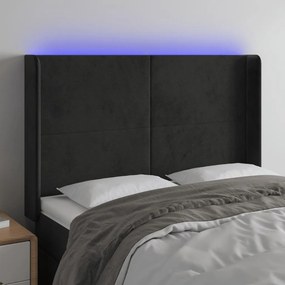 Čelo postele s LED černé 147 x 16 x 118/128 cm samet 3123818