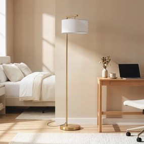HOMCOM Stojací lampa s paticí E27 Stojací lampa do obývacího pokoje ložnice kancelář, kov ocel plátno zlatá bílá 47x37x153 cm | Aosom.de