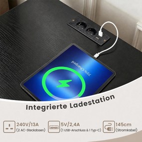Costway Stolek na gramofon s nabíjecí stanicí a přihrádkami, černý