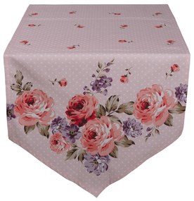 Růžový bavlněný běhoun na stůl s růžemi Dotty Rose - 50*160 cm