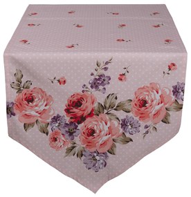Růžový bavlněný běhoun na stůl s růžemi Dotty Rose - 50*160 cm