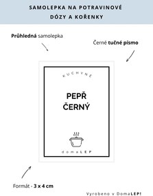 Samolepka na kořenky PEPŘ ČERNÝ průhledná 3 × 4 cm tučné písmo