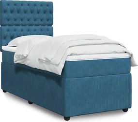 Box spring postel s matrací modrá 100 x 200 cm samet 3294572