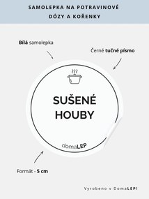 Samolepka na kořenky SUŠENÉ HOUBY bílá 5 cm tučné písmo
