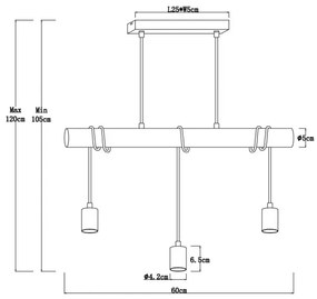 Globo 15539-3H - Lustr na lanku GREGOR 3xE27/60W/230V