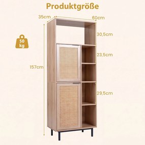 Costway Vysoká kuchyňská skříňka s ratanovými dvířky, přírodní