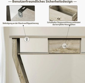Costway Dřevěný konzolový stůl se zásuvkou a policí – 120 × 30 × 81 cm, šedá