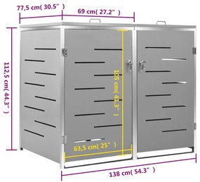 vidaXL Marketos Přístřešek na dvě popelnice 138 x 77,5 x 112,5 cm nerezová ocel