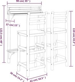 vidaXL 3dílný balkonový barový set masivní akáciové dřevo [3116002]